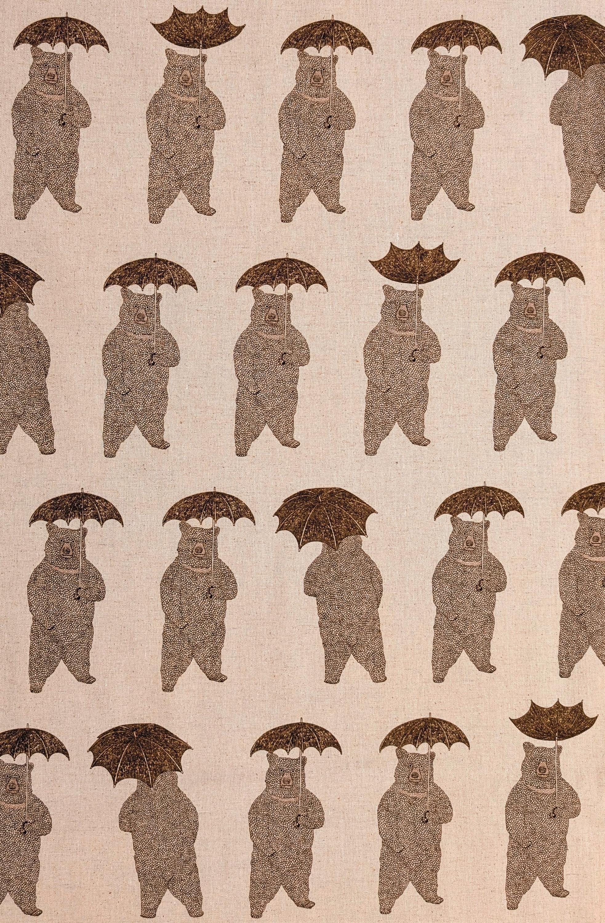 Bear-able Weather Bears With Umbrellas Japanese Cotton Linen Blend ...