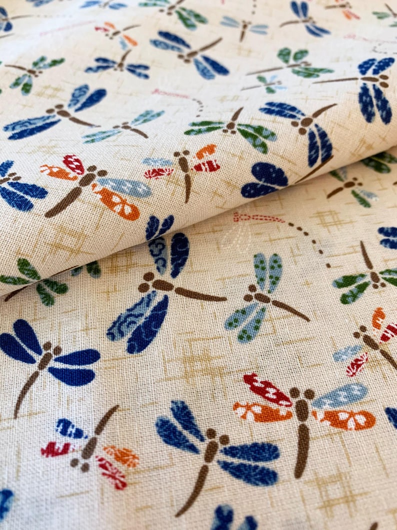 Sevenberry Patchwork Dragonflies Japanese Cotton Fabric 83033-1-2 Ivory ...