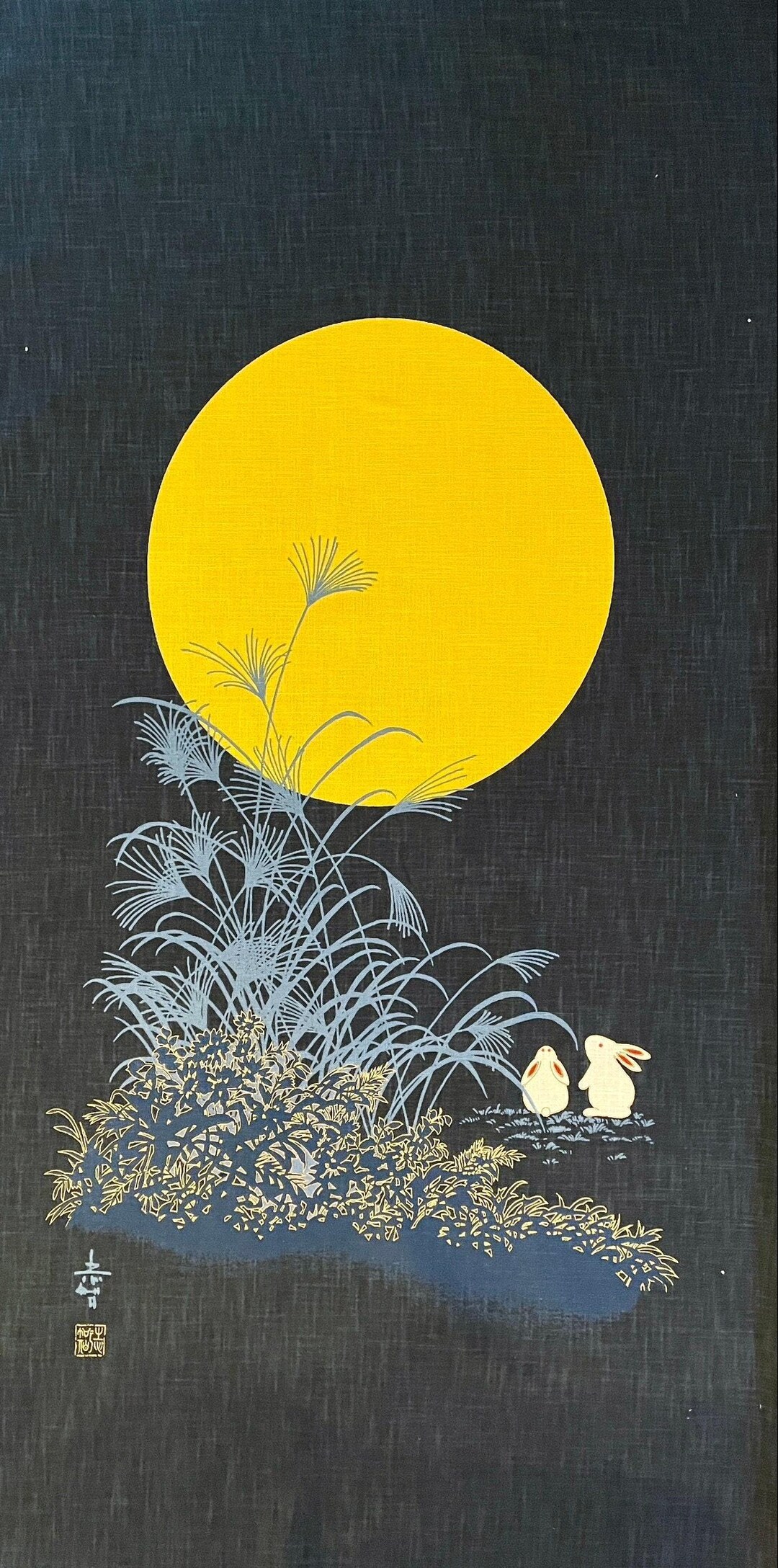 Japanese Noren Panel Rabbit Harvest Moon KP7290-103 Blue - Etsy