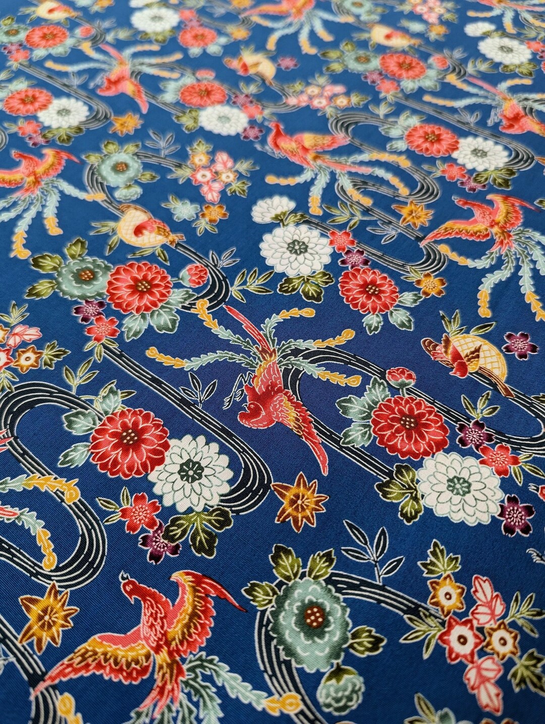 Bingata Phoenix and Flowers Cosmo Japanese Cotton Fabric AP35904-2C ...