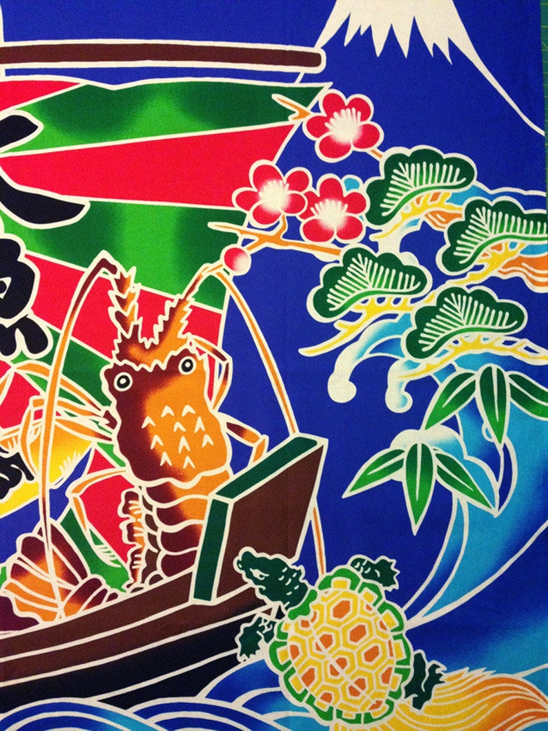 Cosmo Japanese Cotton Panel Fishing Banner Nobori in Blue or | Etsy