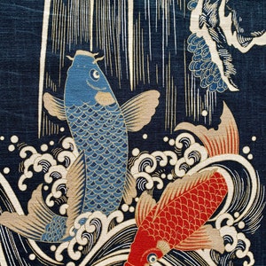 Japanese Noren Panel Koi Waterfall KP7290-97 Blue - Etsy