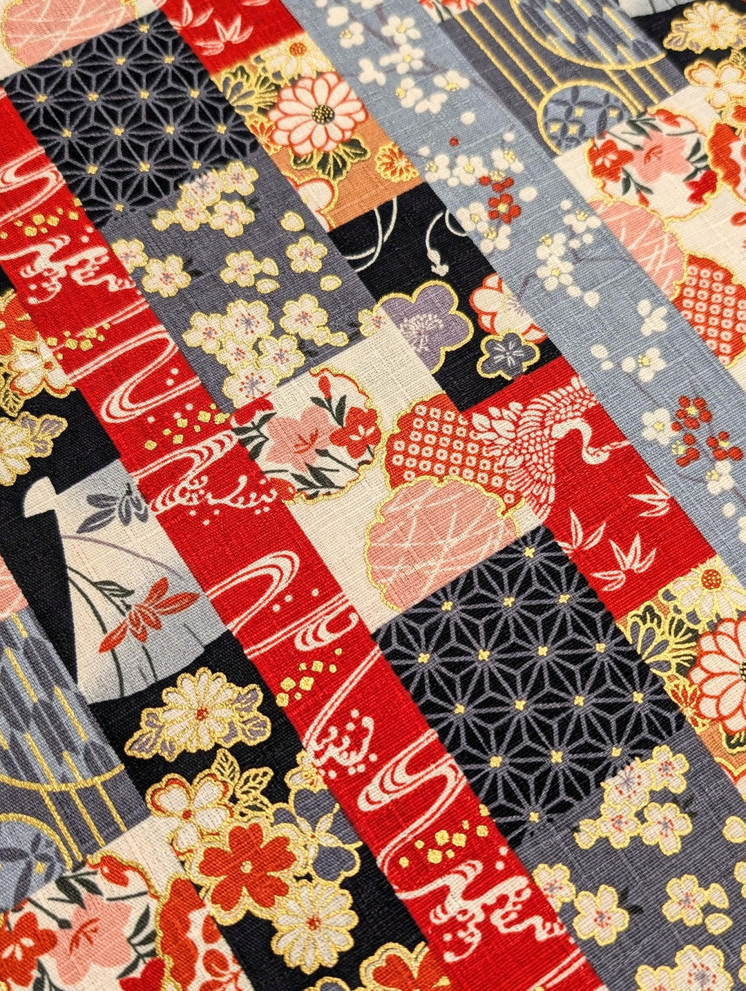 NEW Striped Fans and Flowers Hokkoh Japanese Dobby Cotton Fabric 1024 ...