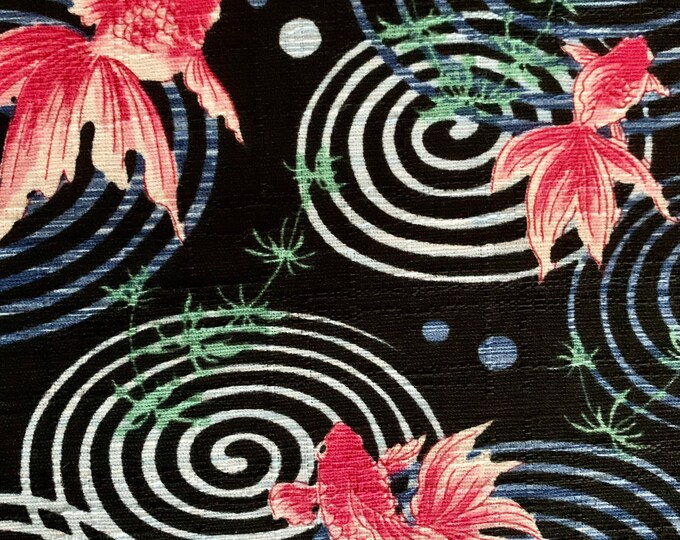 Koi Pond Cosmo Japanese Cotton Dobby Fabric AP21406-2E Black Blue Red ...