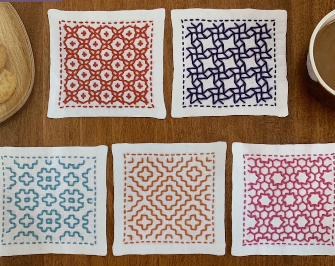 Olympus Sashiko Coaster Kit With Fabric, Needle, and Thread SK-293 - Etsy