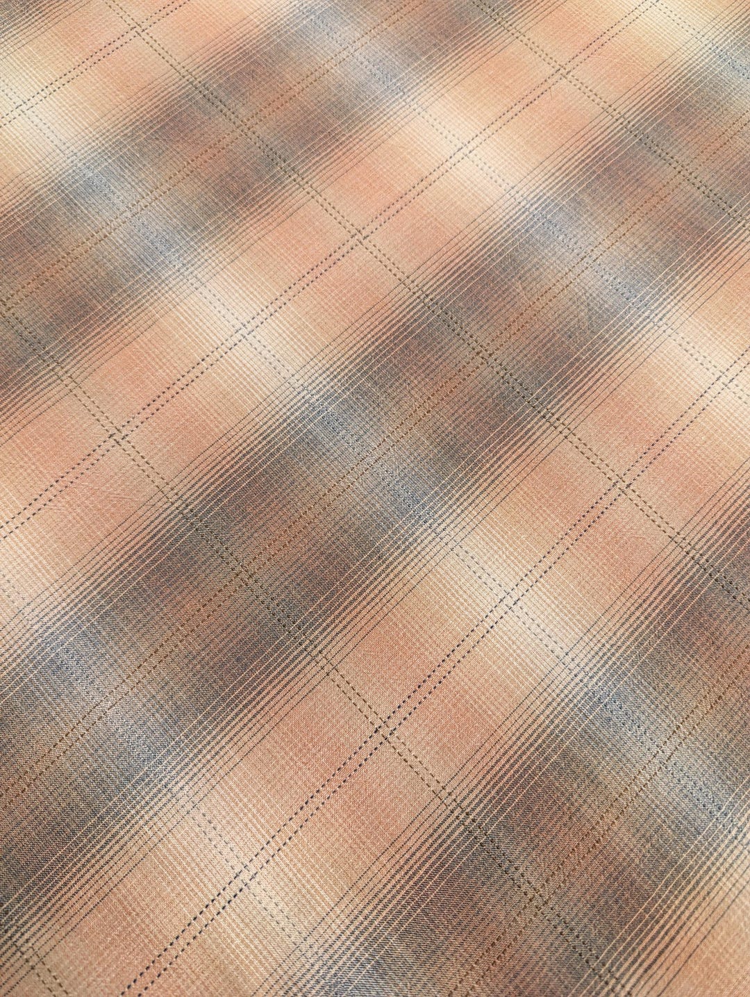 Japanese Yarn Dyed Big Plaid Cotton Fabric 4547-346 Light Peach, Blue ...