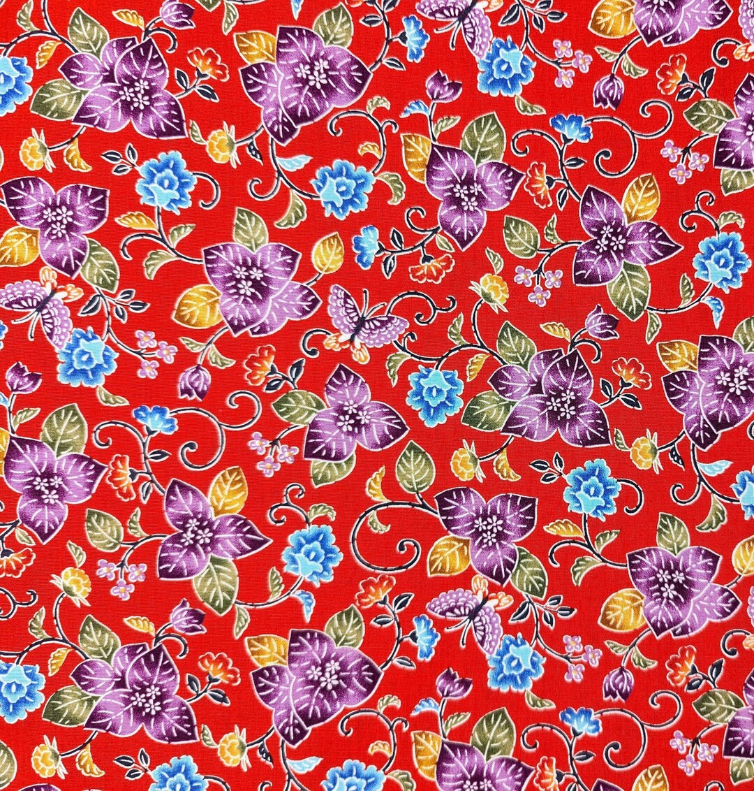 Tropical Bingata Flowers Cosmo Japanese Cotton Fabric AP35904-1D Red - Etsy