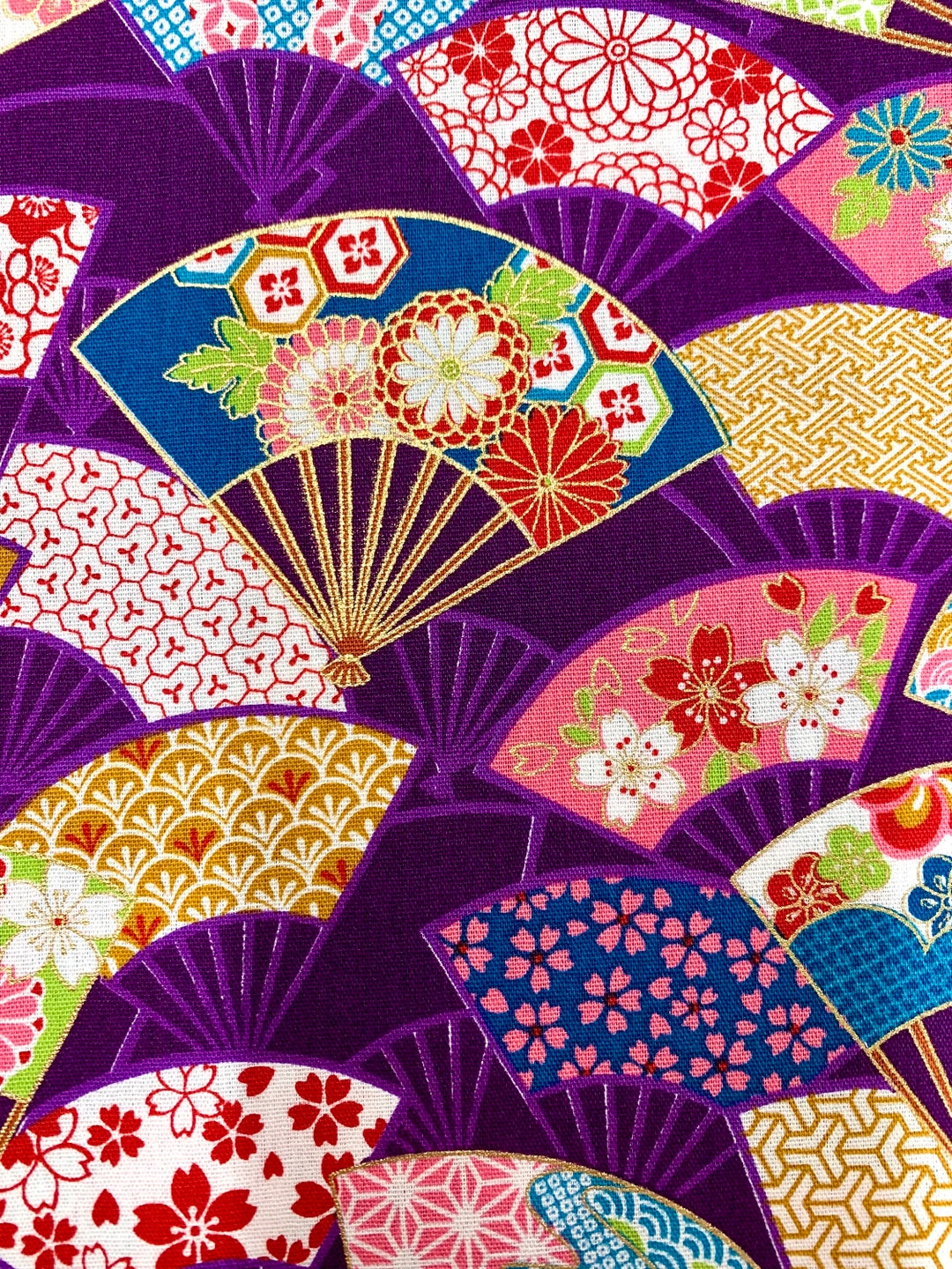 Senyo Golden Flower Story Fans Japanese Cotton Fabric SK-7600-3D Purple ...