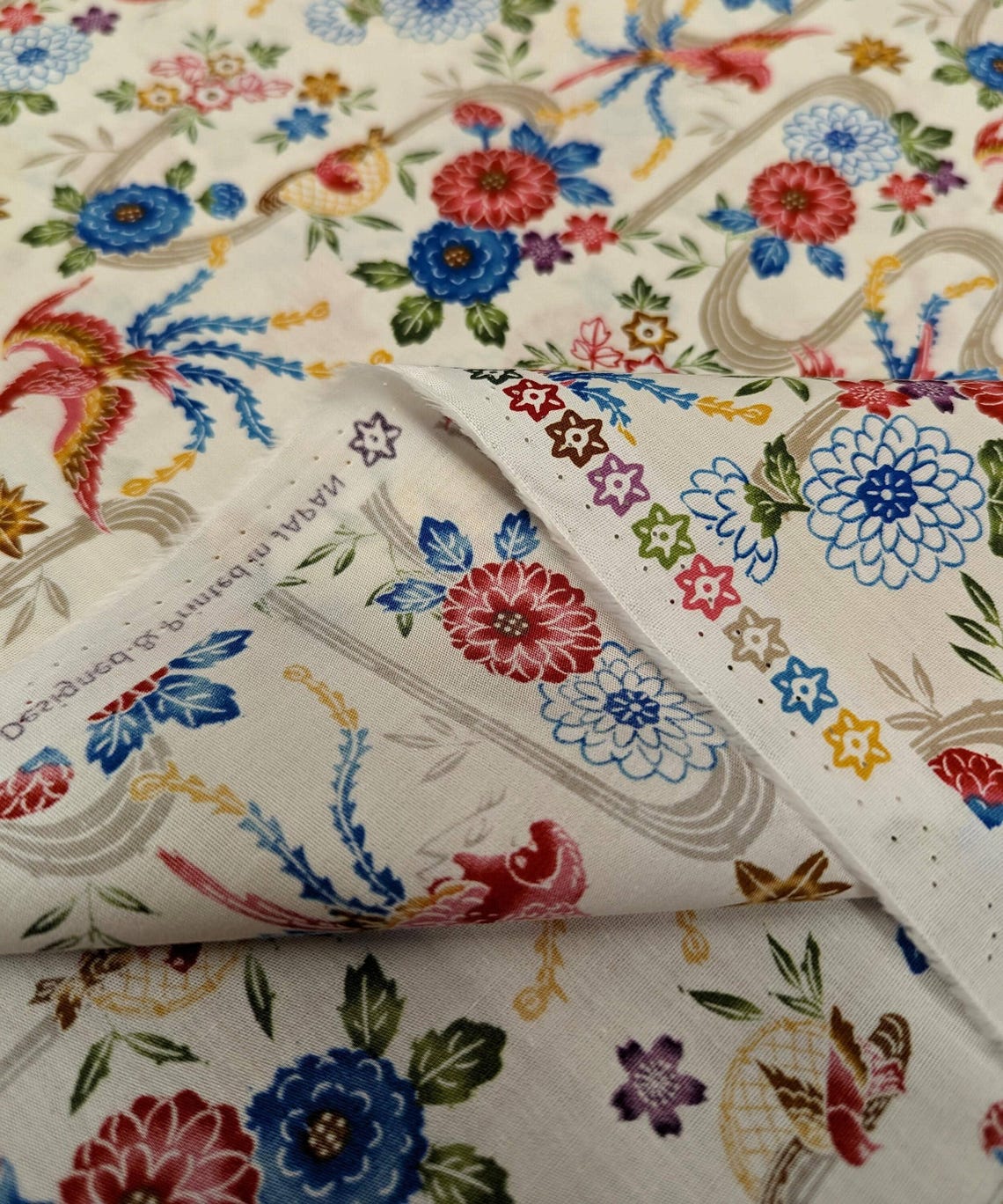 Bingata Phoenix and Flowers Cosmo Japanese Cotton Fabric AP35904-2A ...