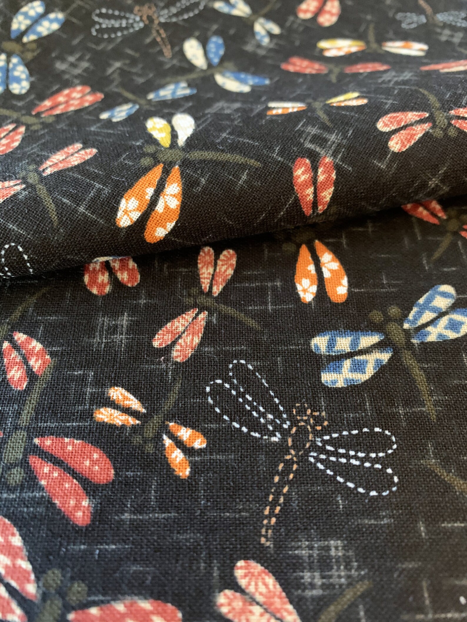 Patchwork Dragonflies Sevenberry Japanese Cotton Fabric - Etsy Norway