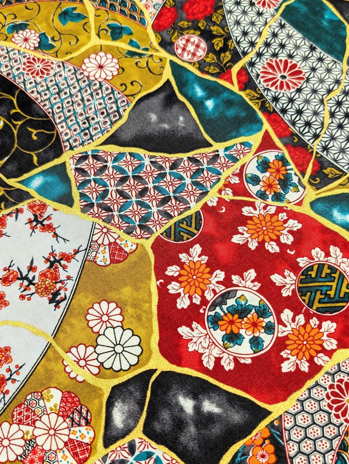 Senyo Patterned Kintsugi Collage Japanese Cotton Fabric SK-8600-1 B ...