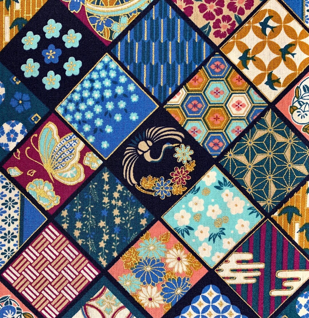 Senyo Golden Flower Story Japanese Cotton Fabric SK-6400-2D Indigo Blue ...