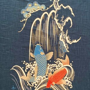 Japanese Noren Panel Koi Waterfall KP7290-97 Blue - Etsy