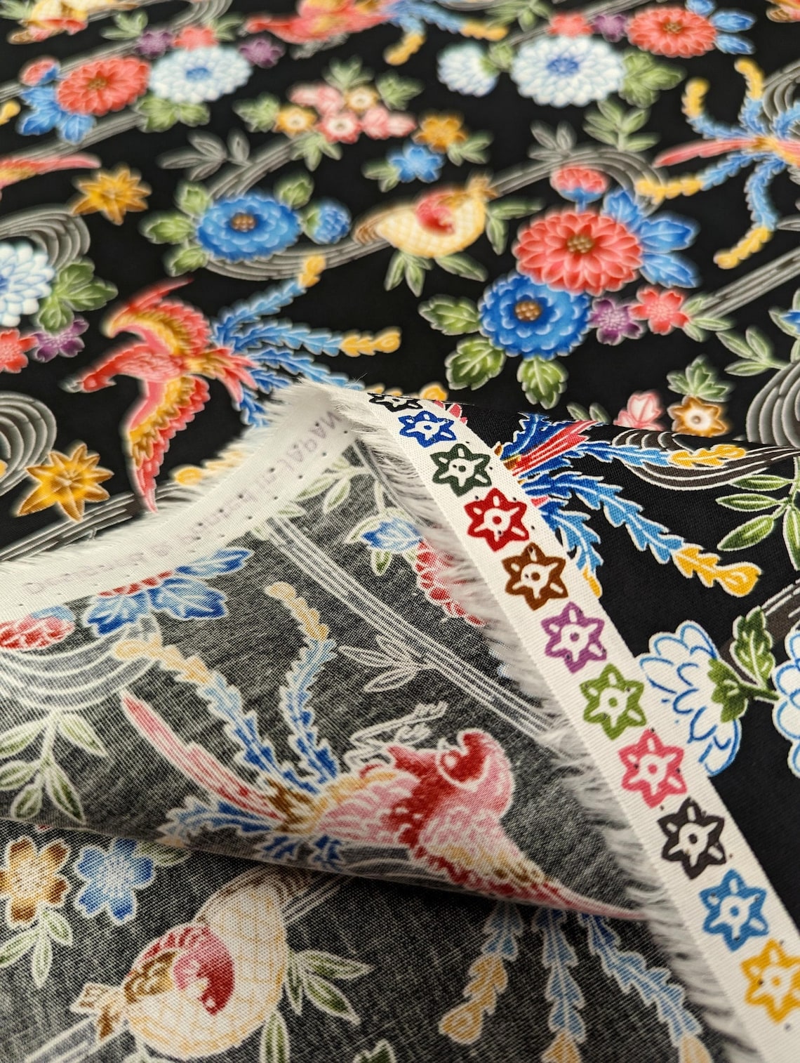 Bingata Phoenix and Flowers Cosmo Japanese Cotton Fabric AP35904-2E ...