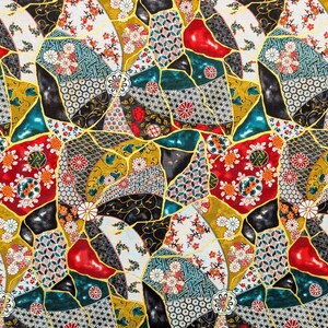 Senyo Patterned Kintsugi Collage Japanese Cotton Fabric SK-8600-1 B ...