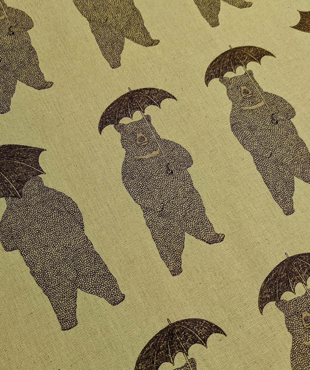 Bear-able Weather Bears With Umbrellas Japanese Cotton Linen Blend ...