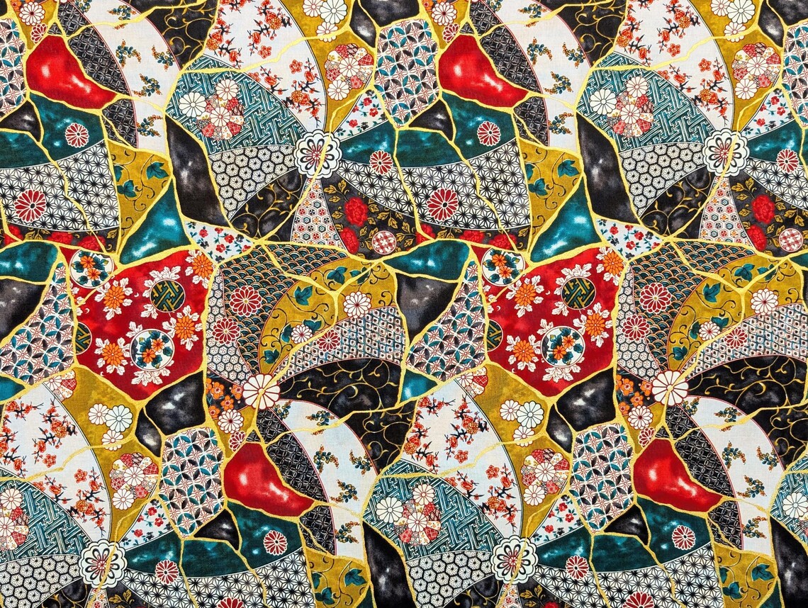 Senyo Patterned Kintsugi Collage Japanese Cotton Fabric SK-8600-1 B ...
