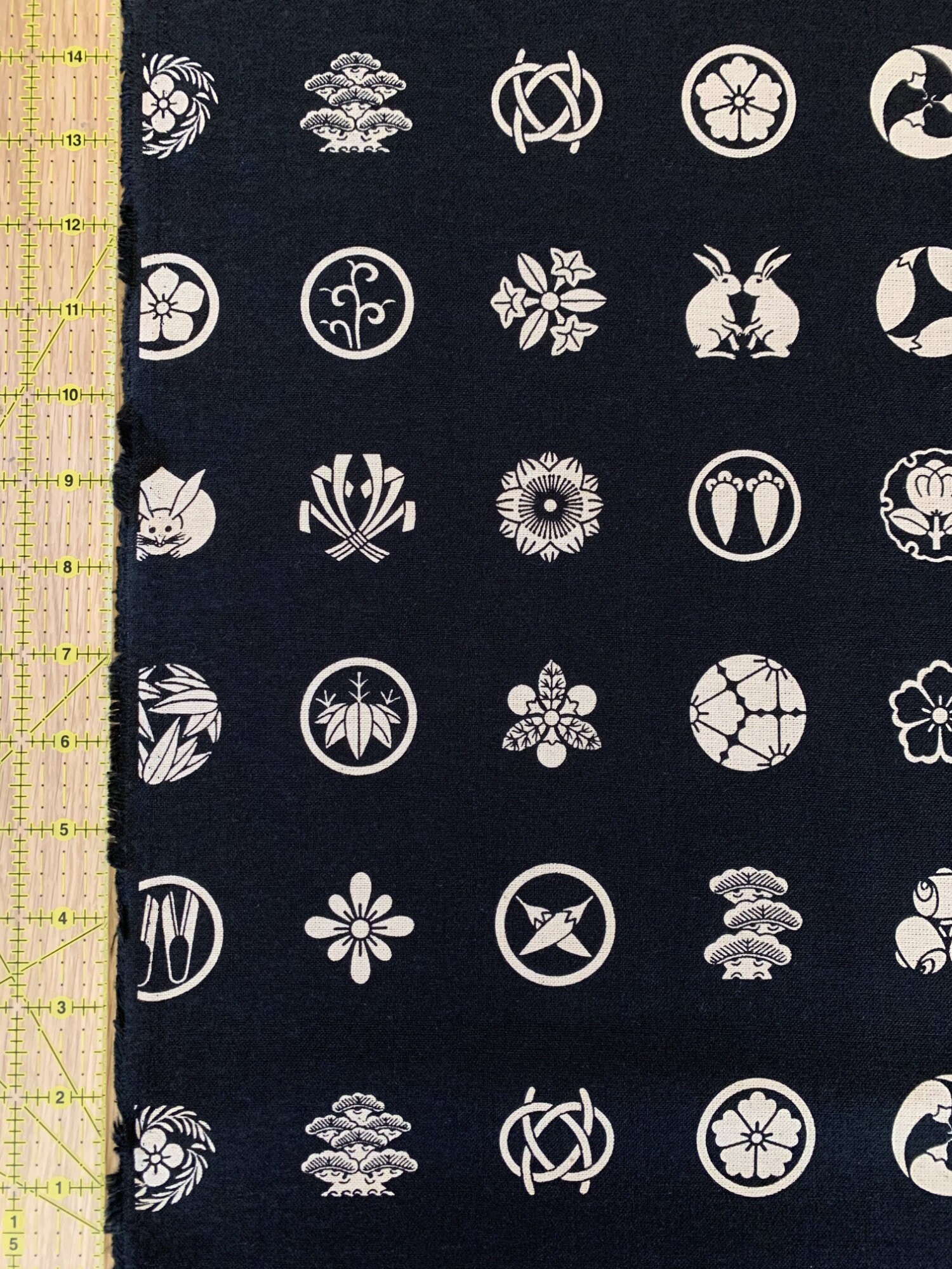 Japanese Family Crests Kamon Cotton Fabric 04-84A Black Beige - Etsy