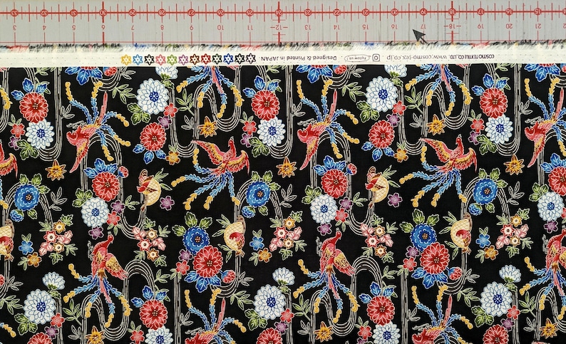 Bingata Phoenix and Flowers Cosmo Japanese Cotton Fabric AP35904-2E ...