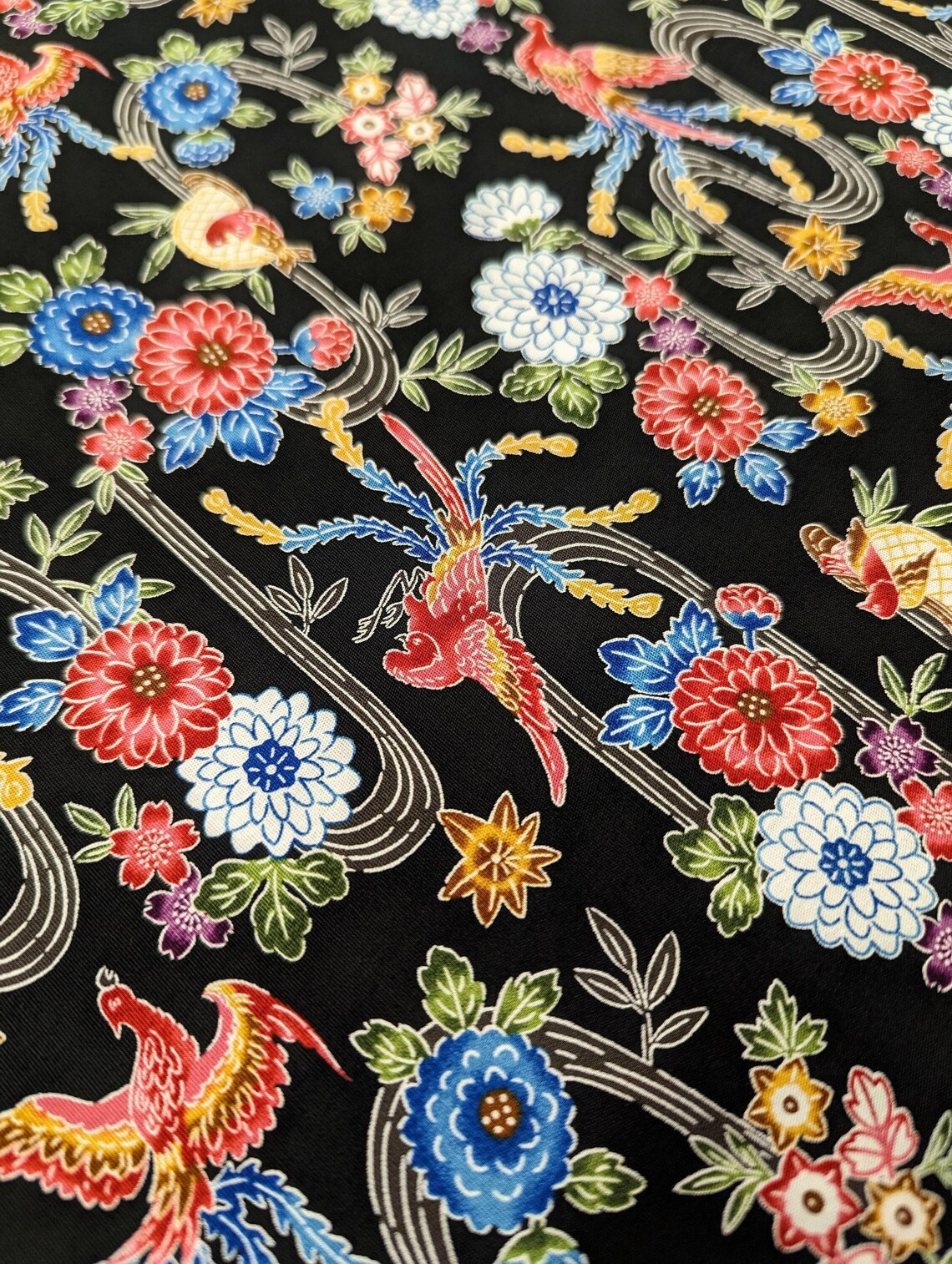 Bingata Phoenix and Flowers Cosmo Japanese Cotton Fabric AP35904-2E ...