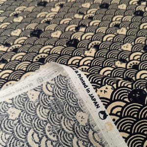 Waves With Cats Cosmo Japanese Cotton Dobby Fabric AP41903-2C Navy Blue ...
