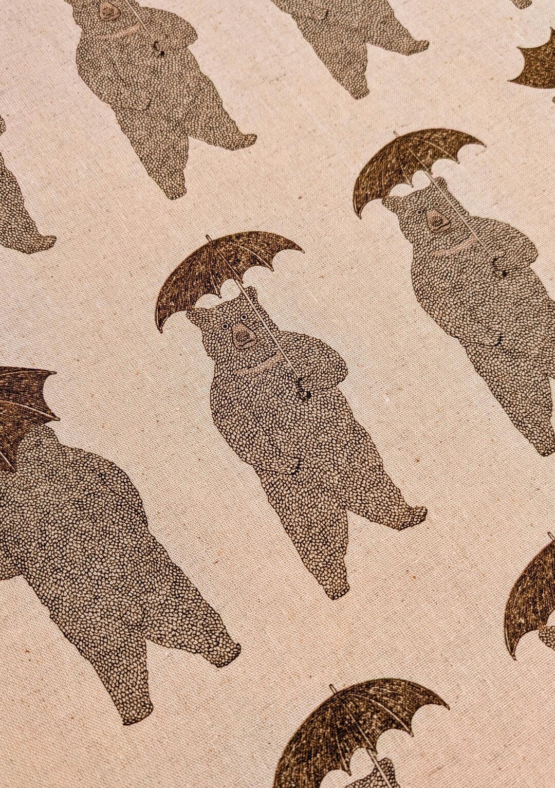 Bear-able Weather Bears With Umbrellas Japanese Cotton Linen Blend ...