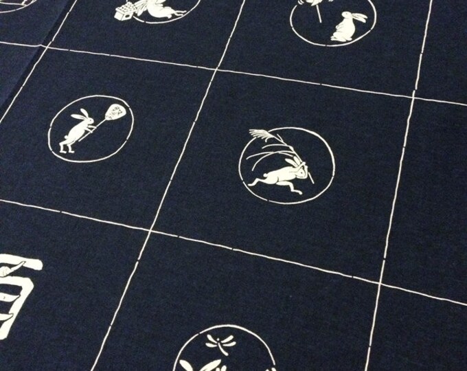 Japanese Four Seasons Usagi Rabbit Panel Navy Blue or Black - Etsy