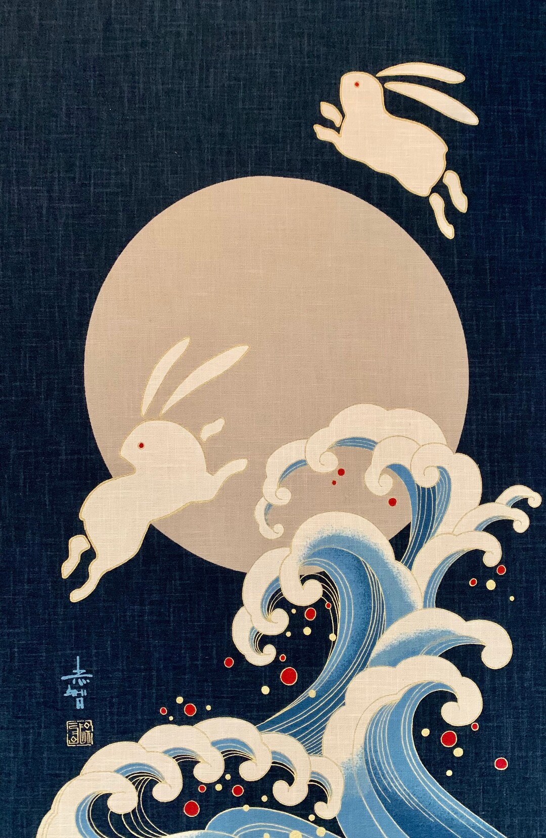 Japanese Noren Panel Rabbit Wave KP7290-51 Blue - Etsy