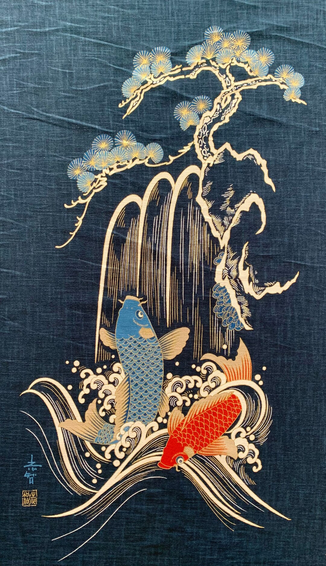 Japanese Noren Panel Koi Waterfall KP7290-97 Blue - Etsy
