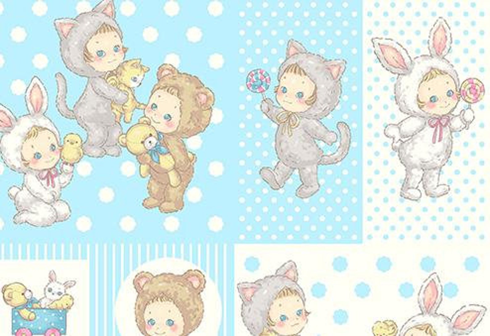 PRE-CUT Quiltgate Puni Puni Candy Cotton Fabric PN1200-11D Light Blue ...