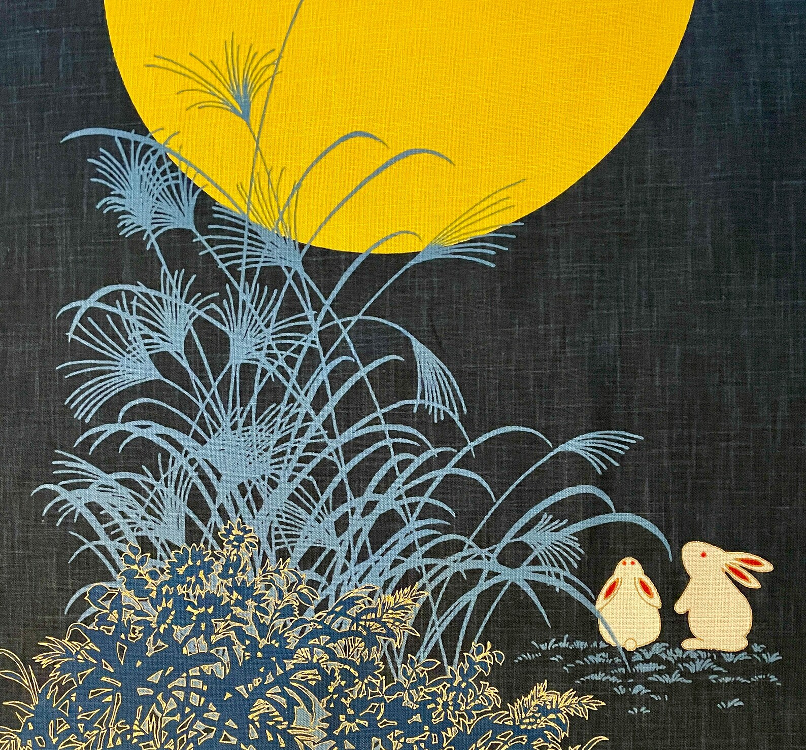 Japanese Noren Panel Rabbit Harvest Moon KP7290-103 Blue - Etsy