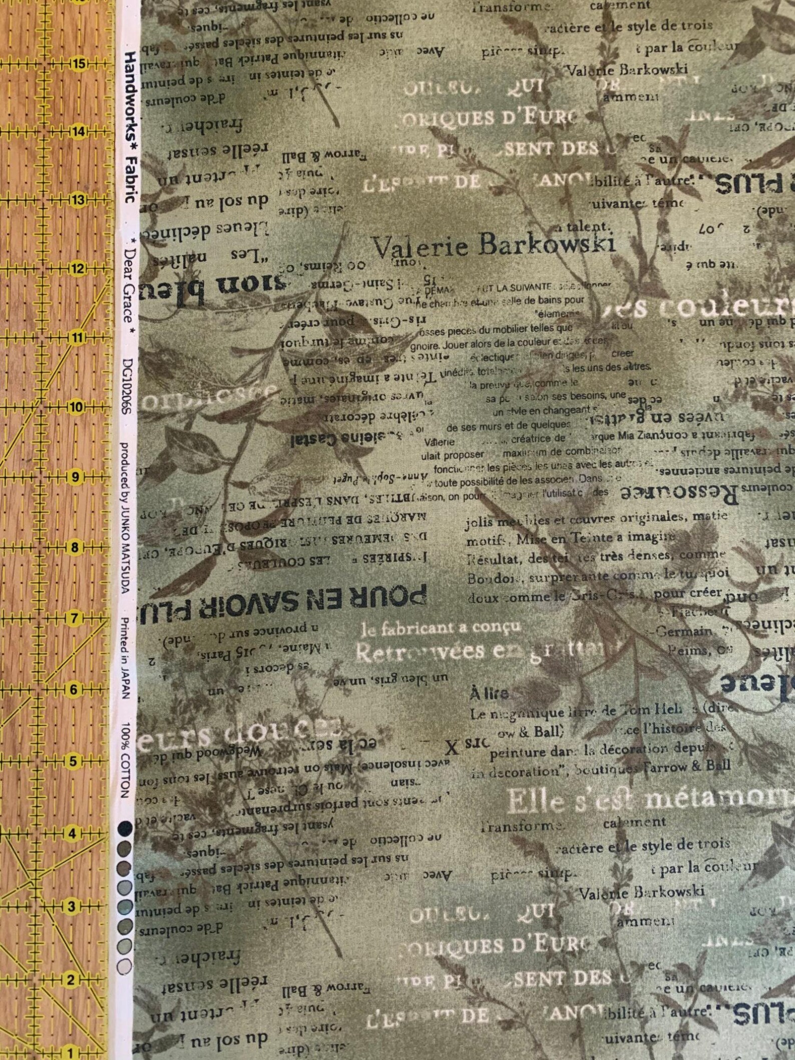 Handworks Fabric Dear Grace Floral Text Japanese Cotton Fabric DG10206S ...