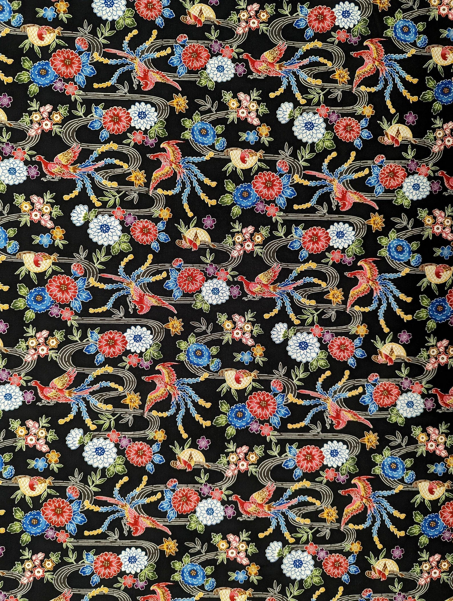 Bingata Phoenix and Flowers Cosmo Japanese Cotton Fabric AP35904-2E ...
