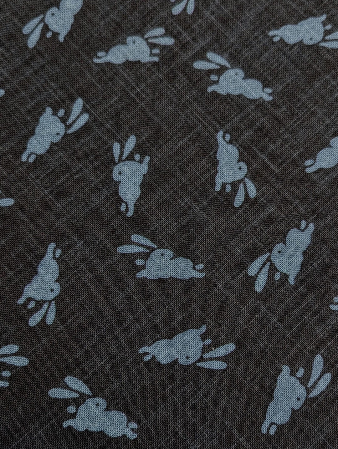 Hand Stenciled Bounding Rabbits Japanese Cotton Fabric KP7090-75 B Blue ...