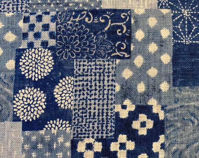 Boro Patchwork Print Sevenberry Japanese Cotton Fabric 88500-3-1 Dark ...
