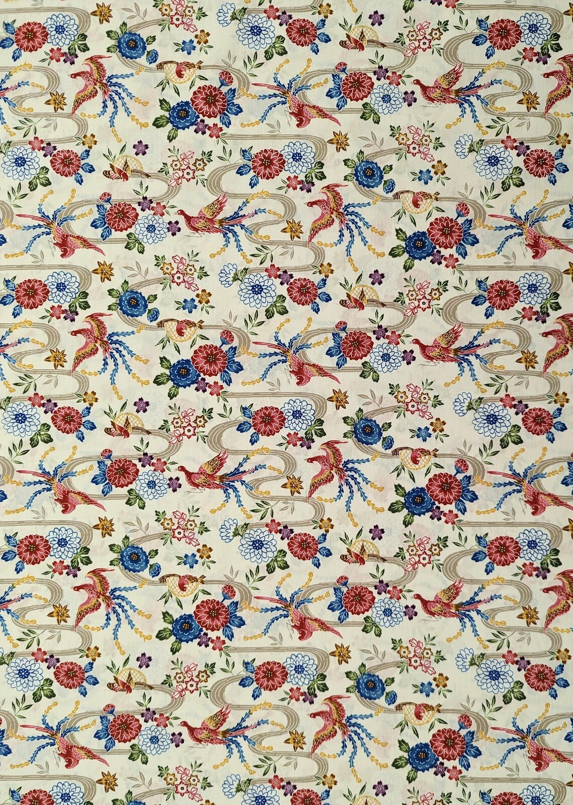 Bingata Phoenix and Flowers Cosmo Japanese Cotton Fabric AP35904-2A ...