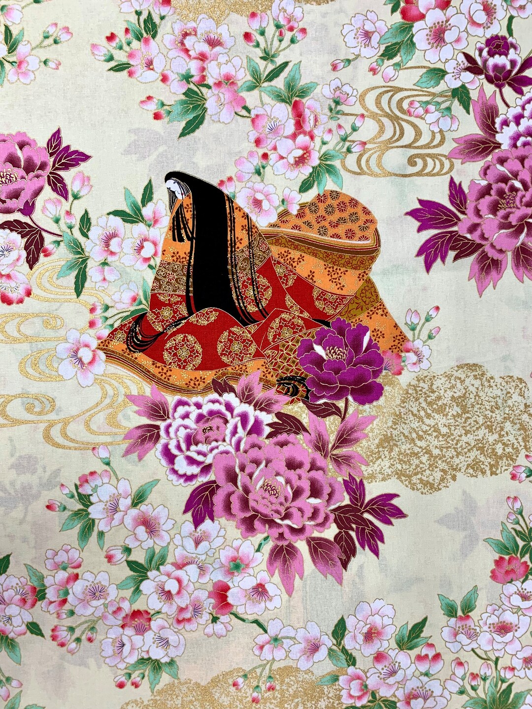 Heian Princess Naka Japanese Cotton Fabric N-1750-86F Cream Pink Orange ...