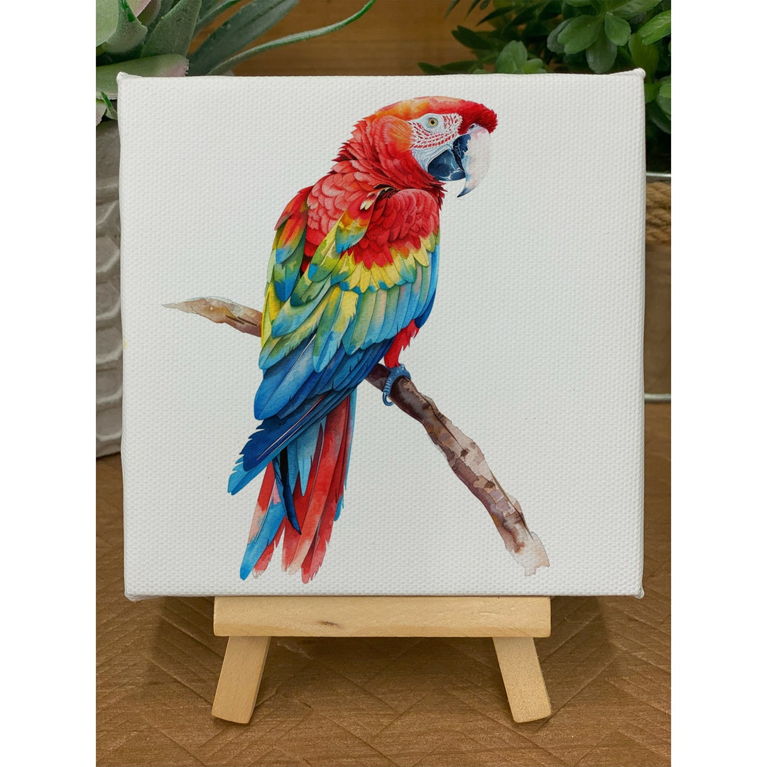 Small Canvas Painting Parrot, Mini Canvas Parrot Painting, Watercolor ...