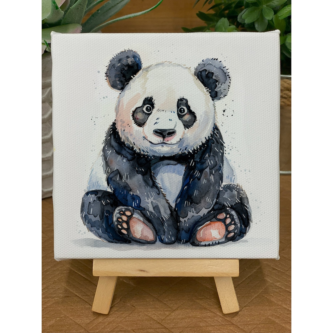 Cute Panda Drawing, Mini Canvas Painting Panda, Mini Cute Panda ...