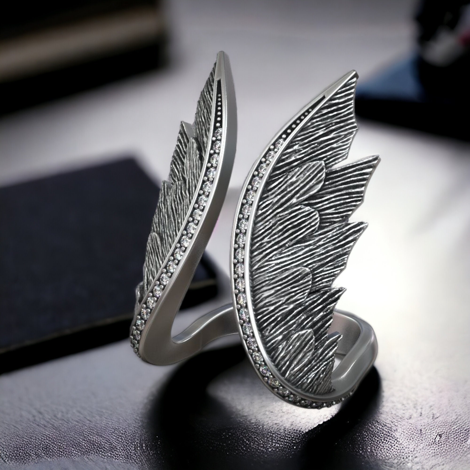 Stunning Angel Wings Diamond Oxidized 925 Sterling Silver Ring for ...