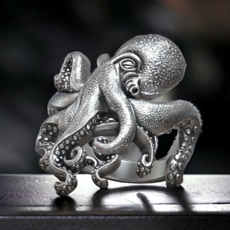 Dramatic 925 Sterling Silver Kraken Gothic Octopus Tentacles Ring ...