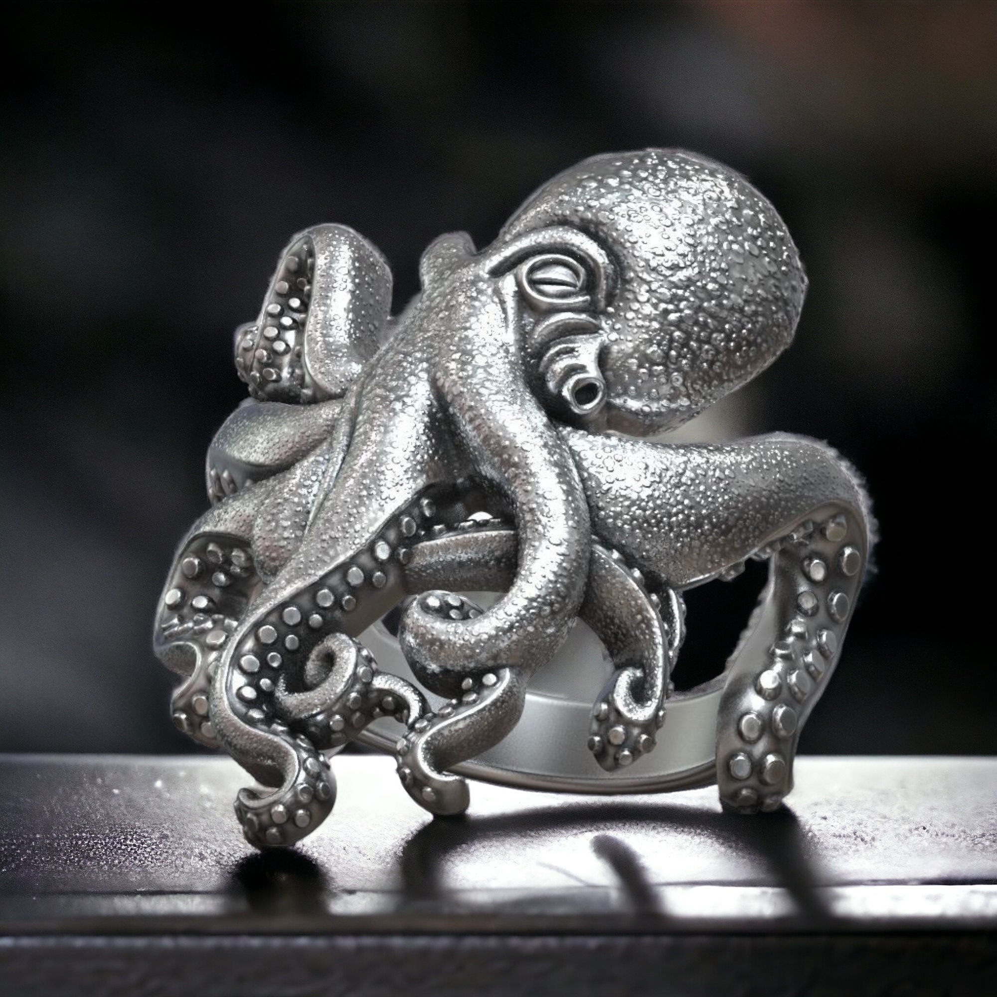 Dramatic 925 Sterling Silver Kraken Gothic Octopus Tentacles Ring ...