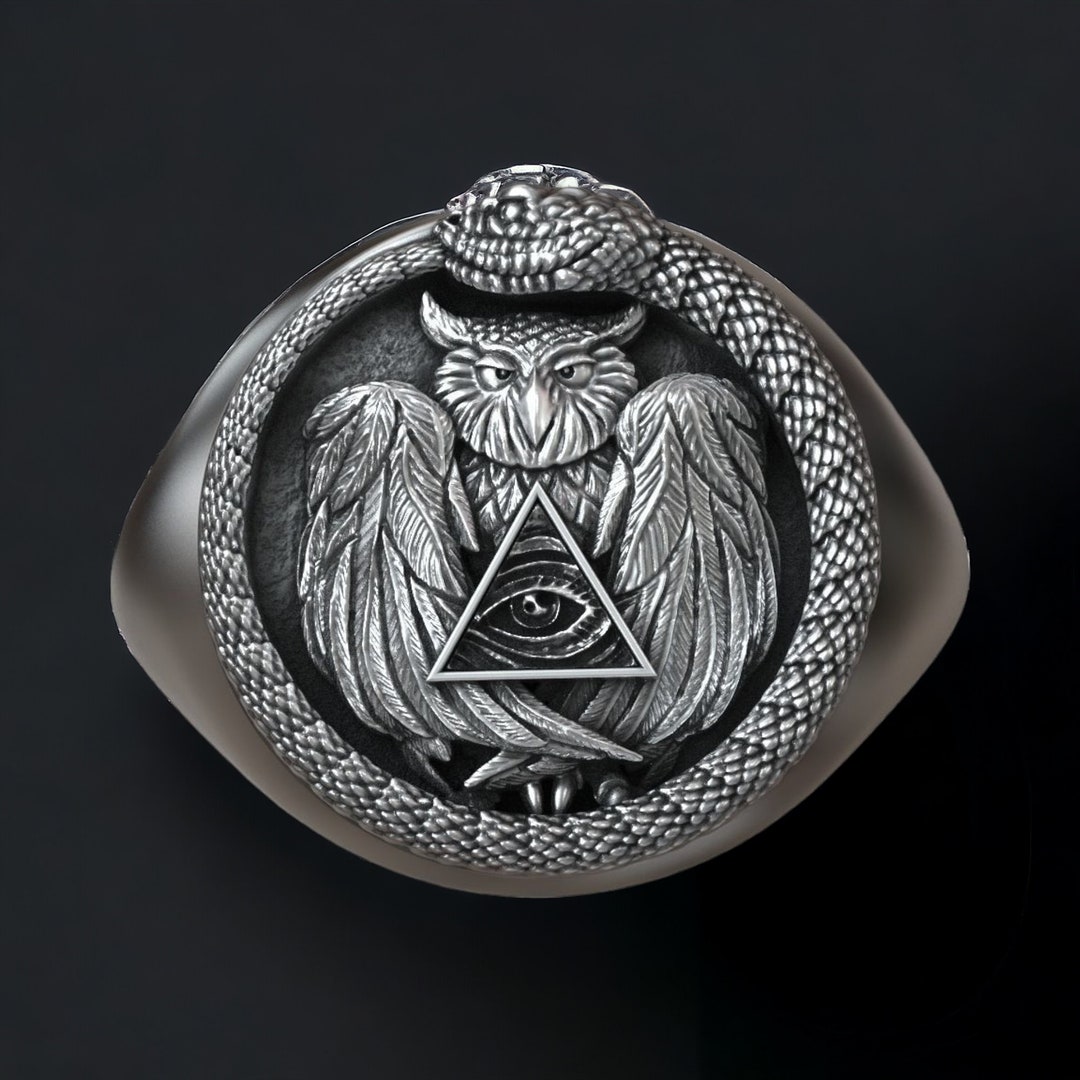 Snake Ouroboros Owl Eye of Providence Masonic Symbol 925 Sterling ...