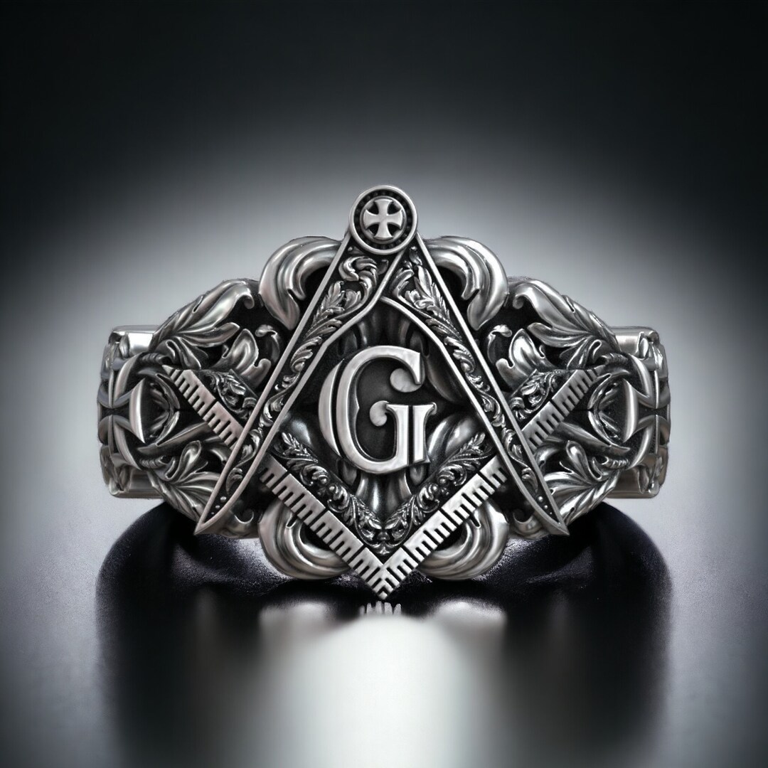 Freemasons Square and Compass Pattern 925 Sterling Silver Ring Symbolic ...