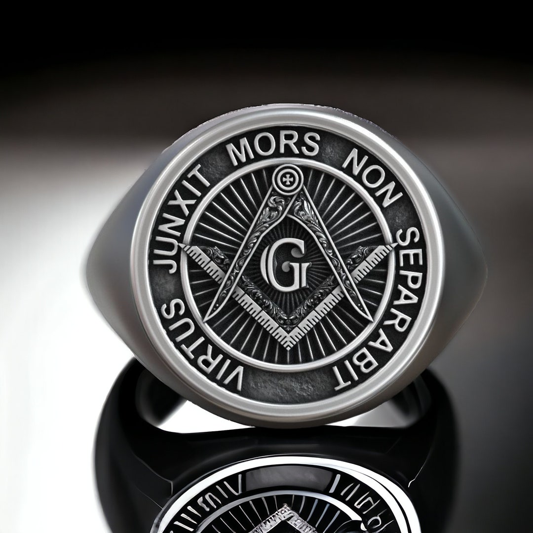 Freemason Square Compasses Gimmel Symbol 925 Sterling Silver Ring ...