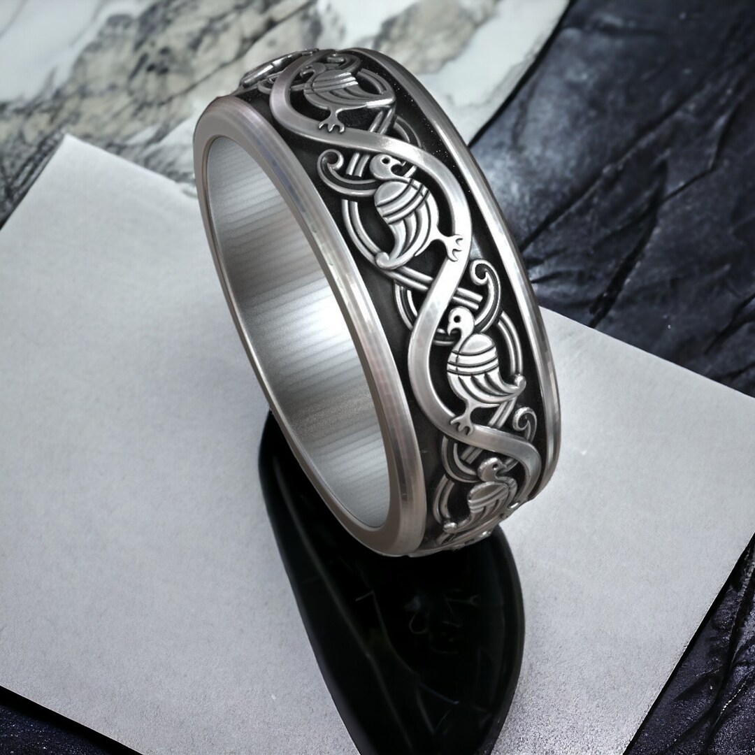Slavic Scandinavian Bird Wedding Band, Unique 925 Sterling Silver ...