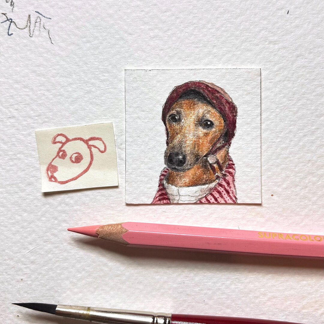 Custom Made 5x5cm Mini Dog Portraits, Dog Drawing, Pet Drawing, Dog Art ...