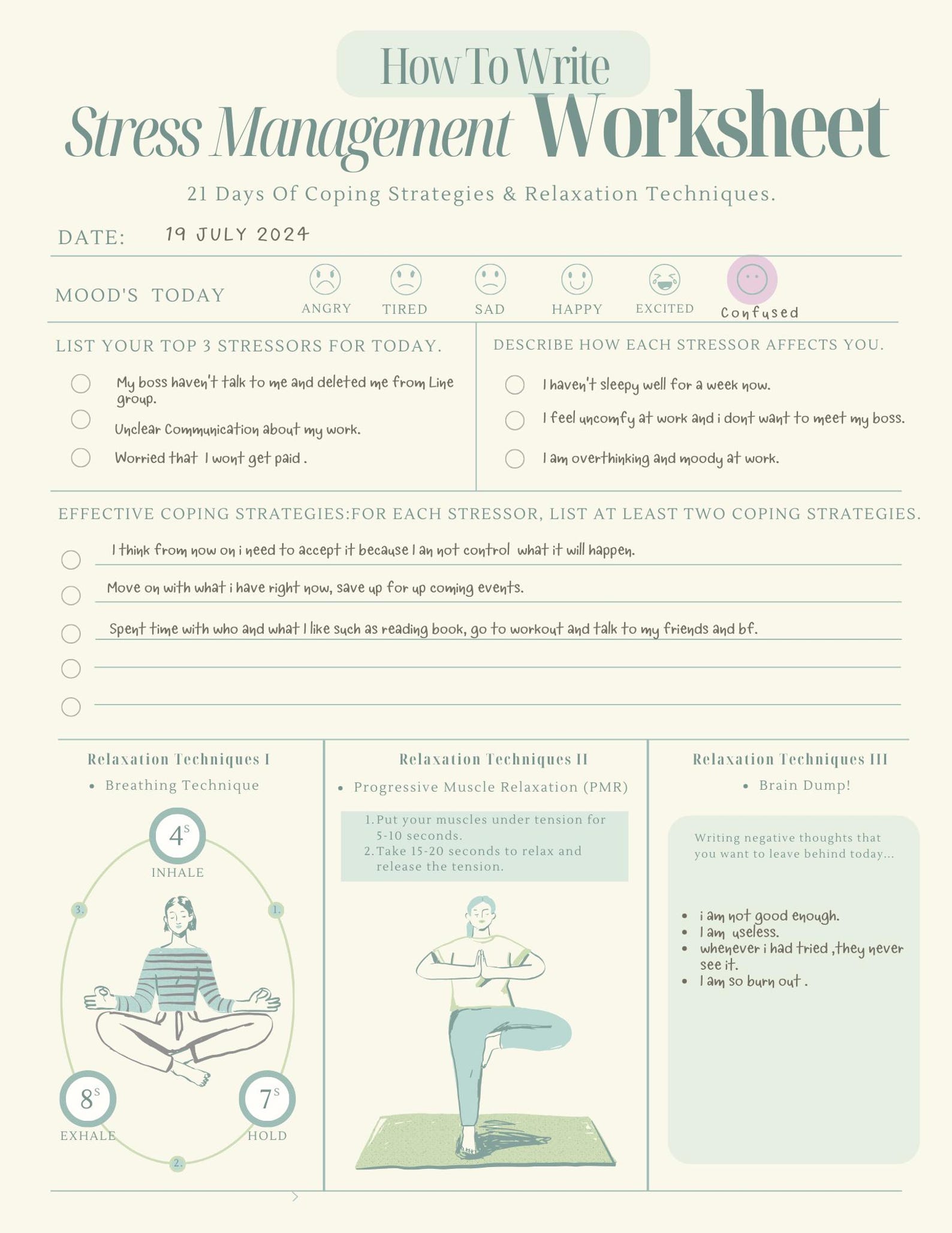 Stress Management Worksheet: Coping Strategies & Relaxation Techniques PDF File Instead Download ...