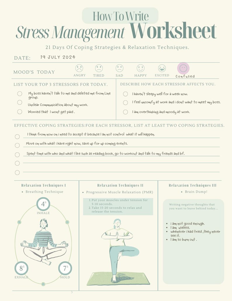 Stress Management Worksheet: Coping Strategies & Relaxation Techniques ...
