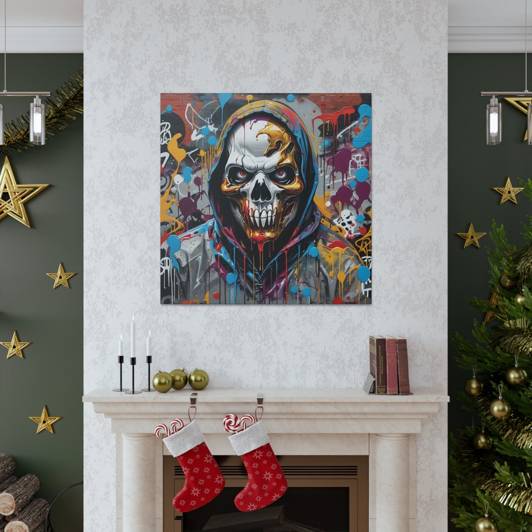 Graffiti Style Skeleton Canvas Print Wall Art, Painting, Living Room ...